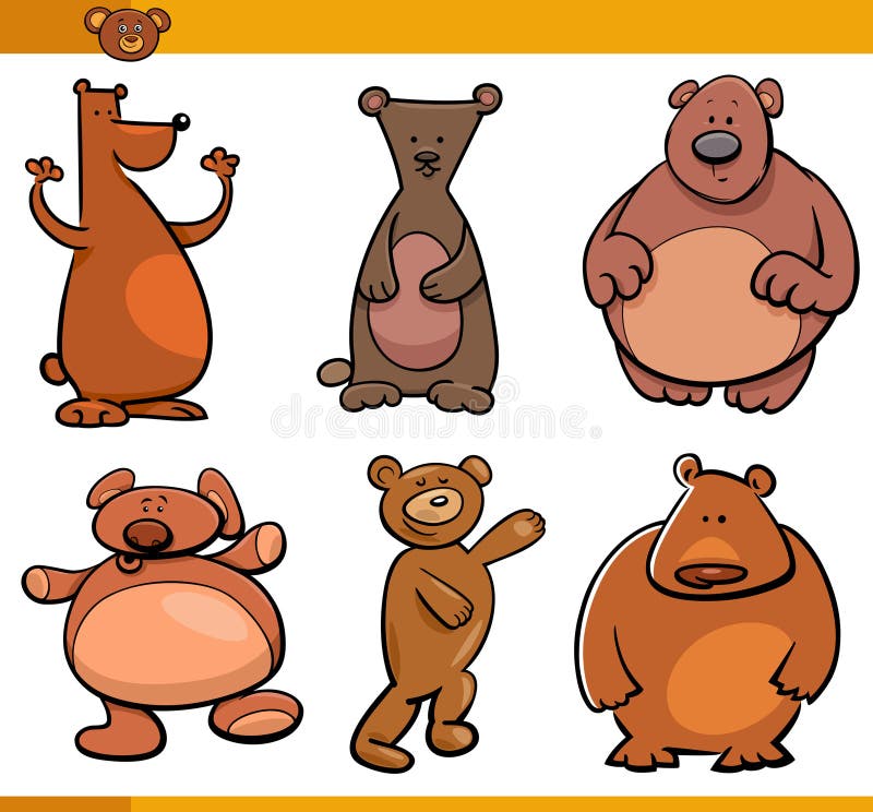 Cartoon Funny Bears Animal Comic Characters Set Stock Vector ...
