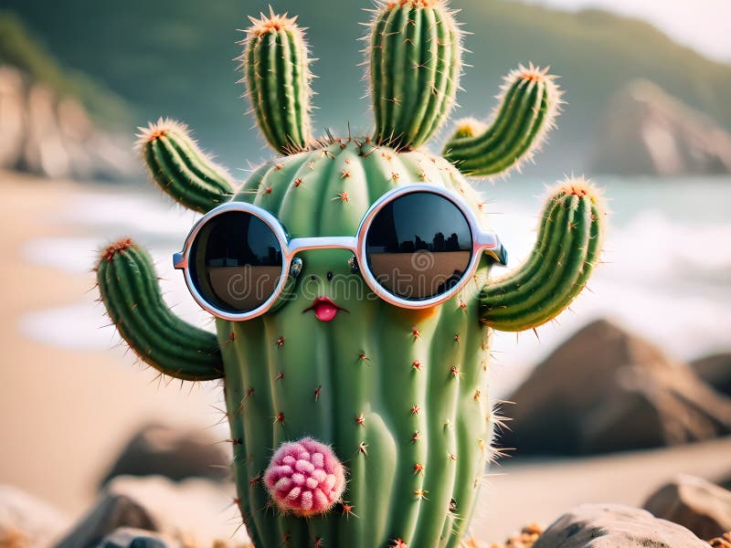 Cartoon Funny Cactus Character Wearing Glasses Stock Illustration ...