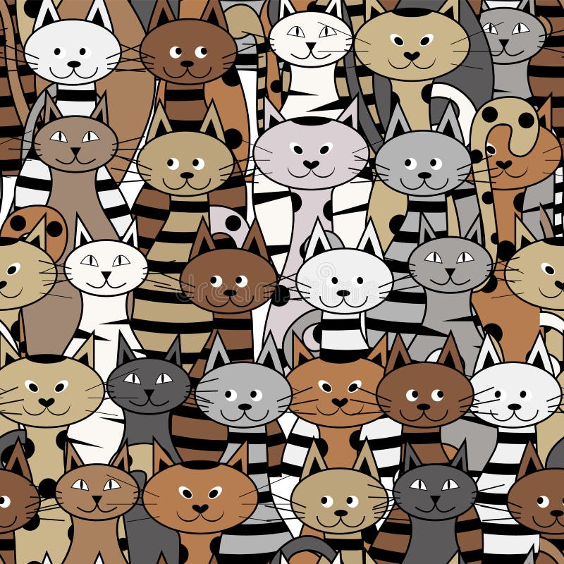 Cartoon Funny Cats. Vector Seamless Pattern.Texture for Fabric ...