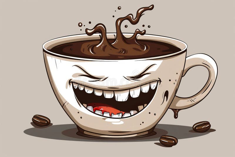 Cartoon Funny Coffee Cup with Drawn Face. Stock Image - Image of ...
