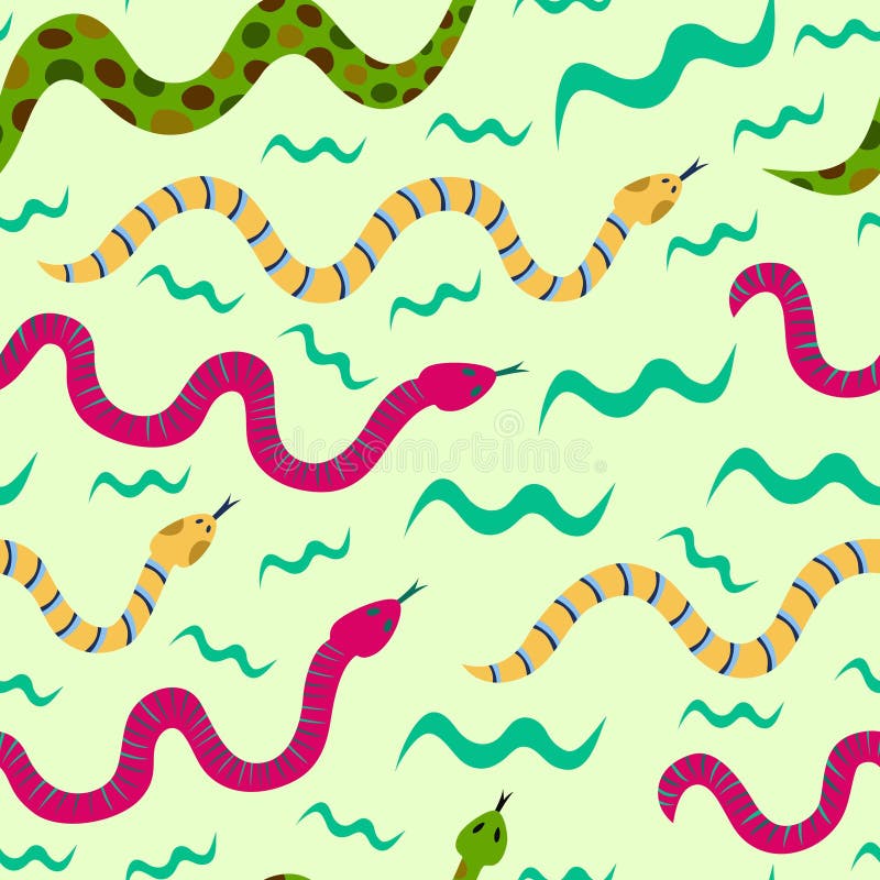Cartoon Funny Colorful Snakes Seamless Pattern. Vector Illustration ...