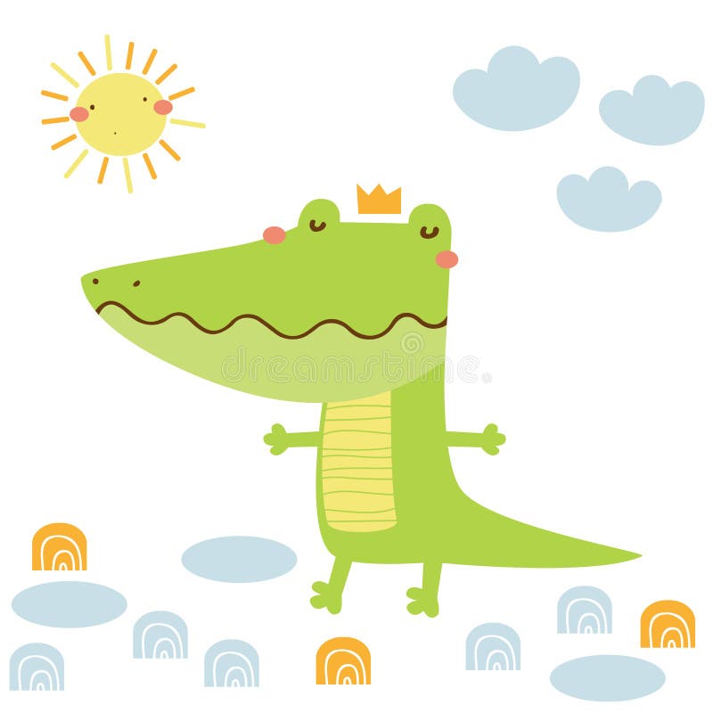Cartoon Funny Crocodile Vector Card. Doodle Vector Illustration Stock ...