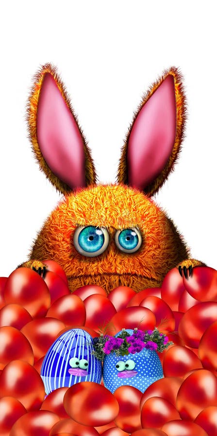 Cartoon Funny Easter Bunny with Easter Eggs Stock Illustration ...