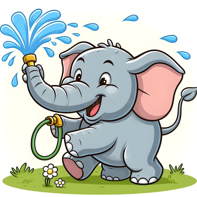 Cartoon Funny Elephant Spraying Water Stock Illustration - Illustration ...