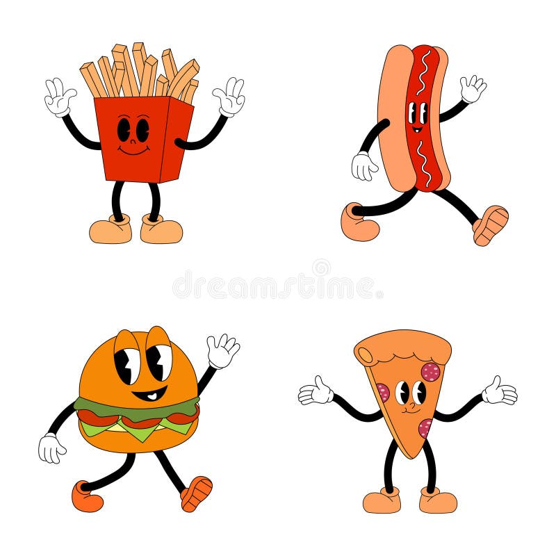 Cartoon Funny Fast Food Characters Mascots Set Stock Vector ...