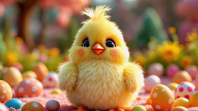 Cartoon Funny Fluffy Chick with Easter Eggs. Stock Footage - Video of ...