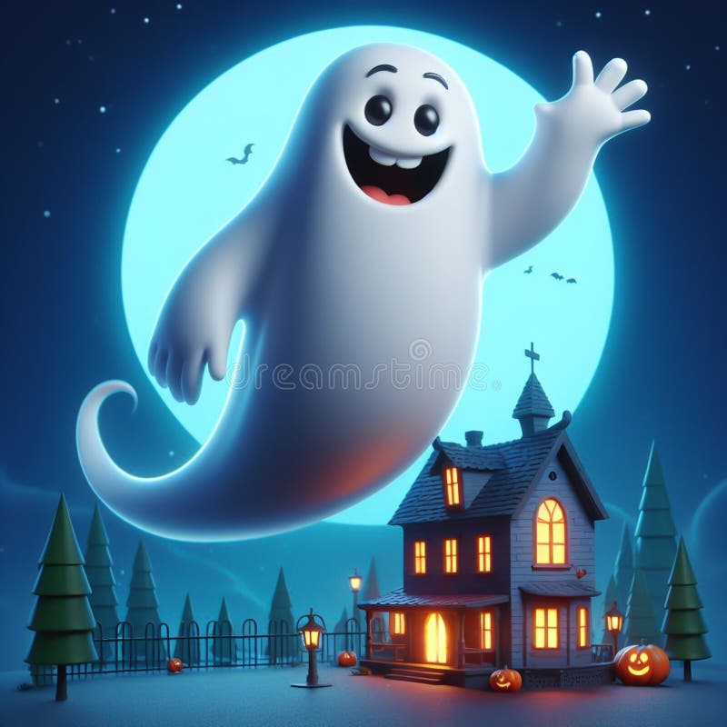 Cartoon of Funny and Friendly Little Ghost, Hovering in the Air. AI ...