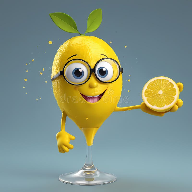 Cartoon Funny Lemon Character with Smile Holding Orange Stock ...