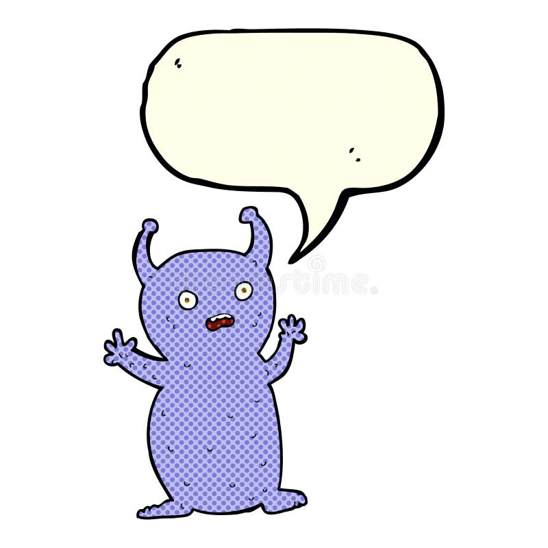 Cartoon Funny Little Alien with Speech Bubble Stock Illustration ...