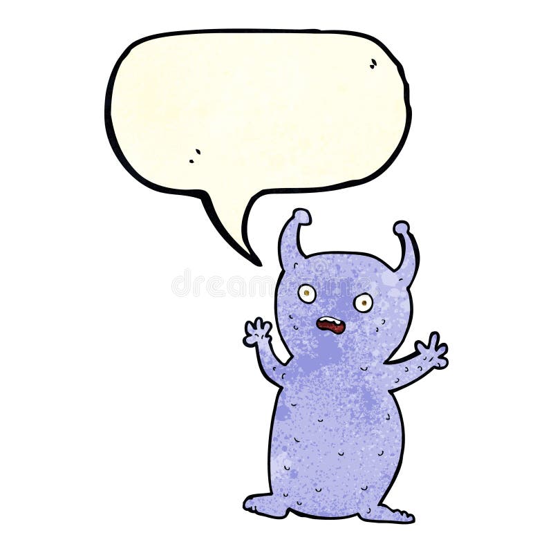 Cartoon Funny Little Alien with Speech Bubble Stock Illustration ...