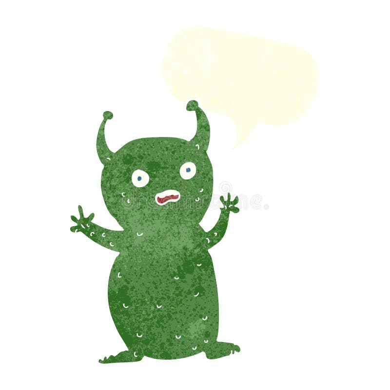 Cartoon Funny Little Alien with Speech Bubble Stock Illustration ...