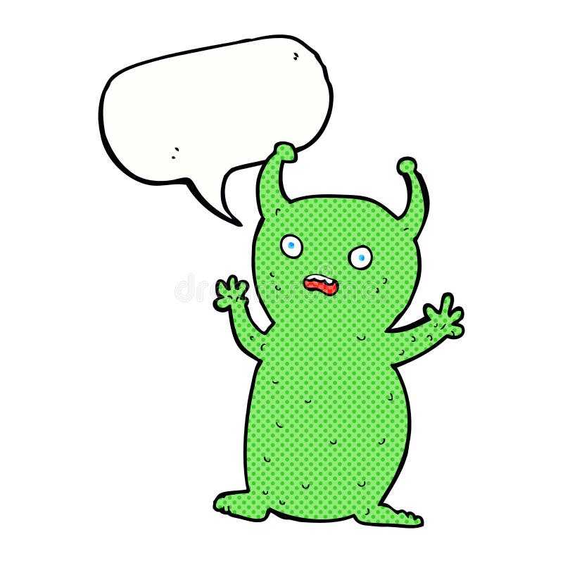 Cartoon Funny Little Alien with Speech Bubble Stock Illustration ...