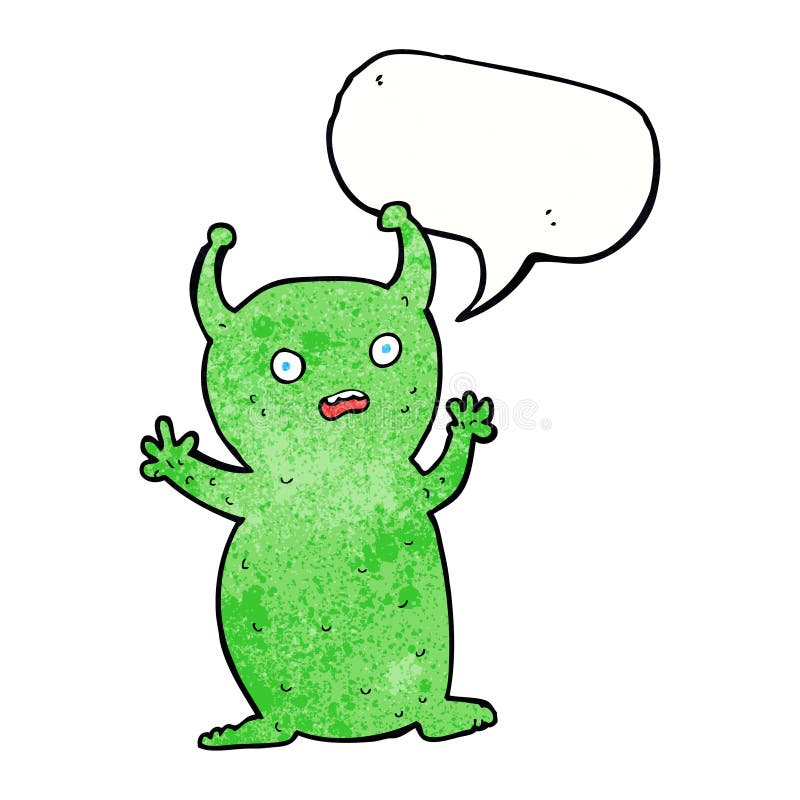Cartoon Funny Little Alien with Speech Bubble Stock Illustration ...