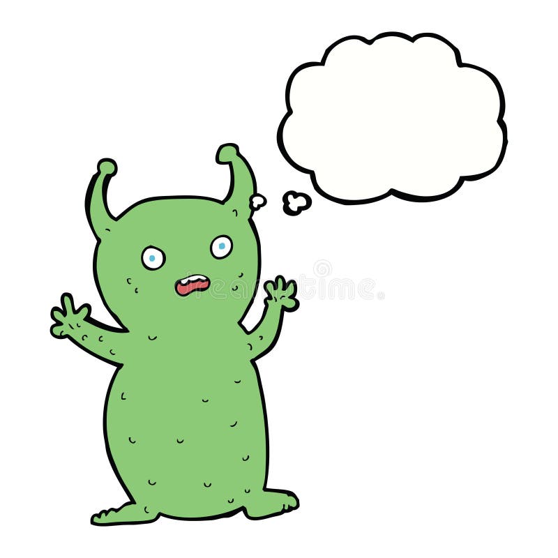 Cartoon Funny Little Alien with Thought Bubble Stock Illustration ...