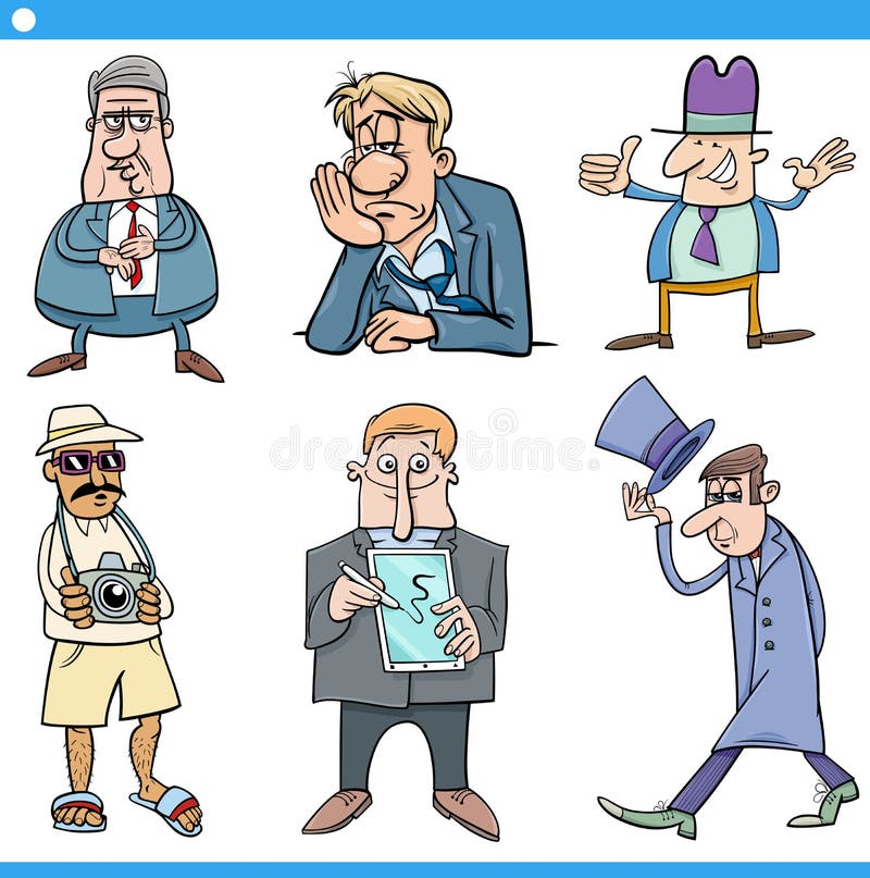 Cartoon Funny Men Comic Characters Set Stock Vector - Illustration of ...