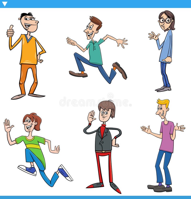 Cartoon Funny Men or Guys Comic Characters Set Stock Illustration ...