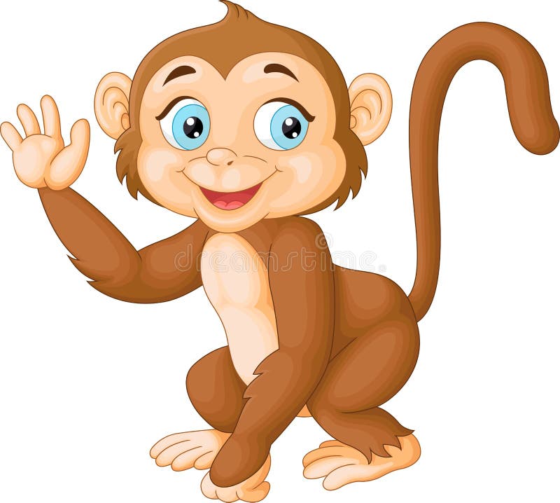 Cartoon Funny Monkey Waving Hand Stock Vector - Illustration of chimp ...
