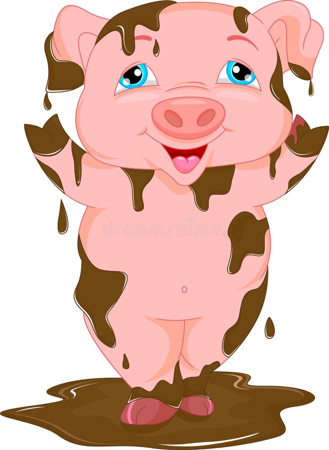 Cartoon Funny Pig Standing in the Mud Stock Vector - Illustration of ...