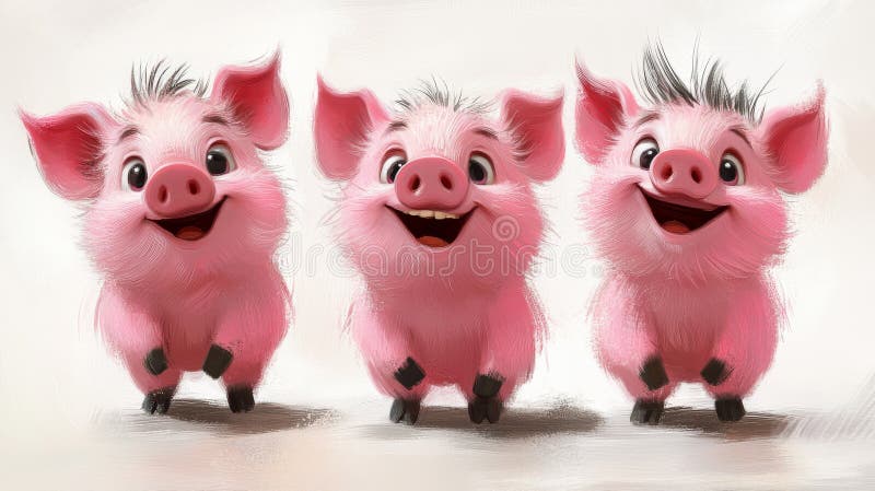 Cartoon funny pink pigs stock illustration. Illustration of animal ...