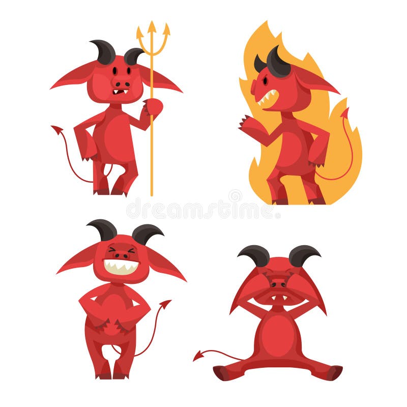 Cartoon Funny Red Devils Characters Icons Set. Vector Stock Vector - Illustration of design ...