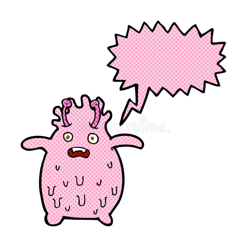 Cartoon Funny Slime Monster with Speech Bubble Stock Illustration ...