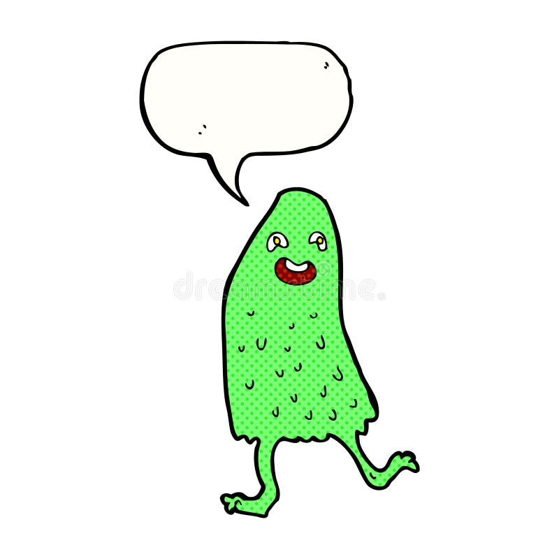 Cartoon Funny Slime Monster with Speech Bubble Stock Illustration ...