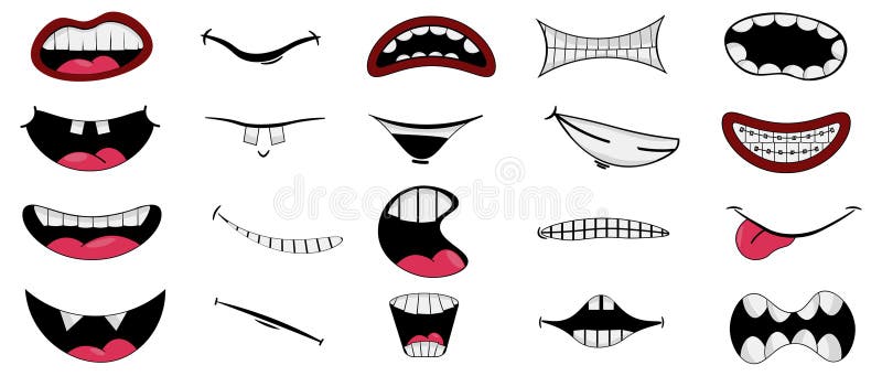 Cartoon Funny Smile Mouth Collection. Mouth Smile in Cartoon Doodle ...