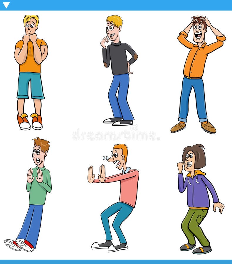Cartoon Funny Surprised Young Men Comic Characters Set Stock Vector ...