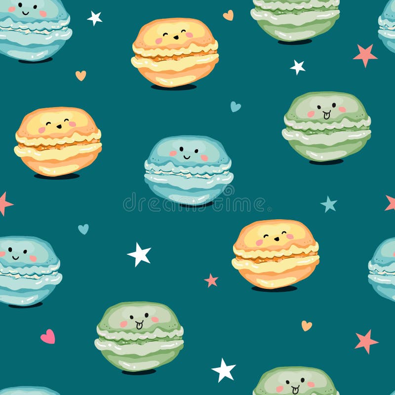 Cartoon Funny Sweets, Macaroons Print Seamless Pattern. Stock Vector - Illustration of cream ...