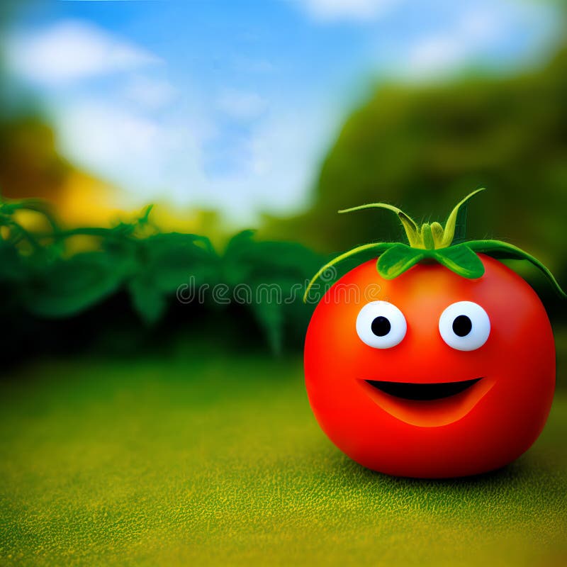 Cartoon Funny Tomato Vegetable, Characters, in Summer Garden. Ai ...