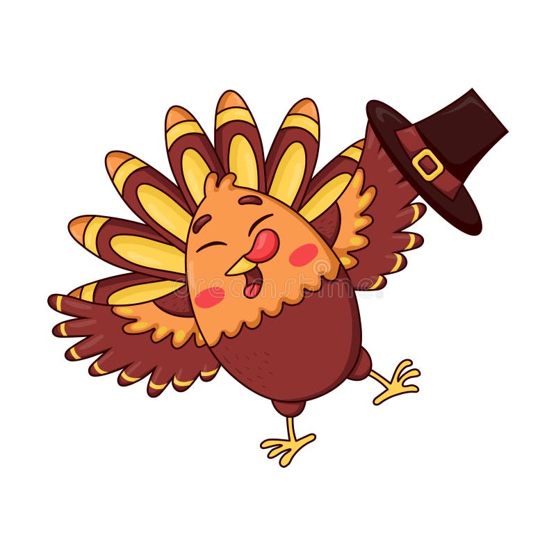 Cartoon Funny Turkey Bird Waving a Pilgrim Hat Stock Vector ...