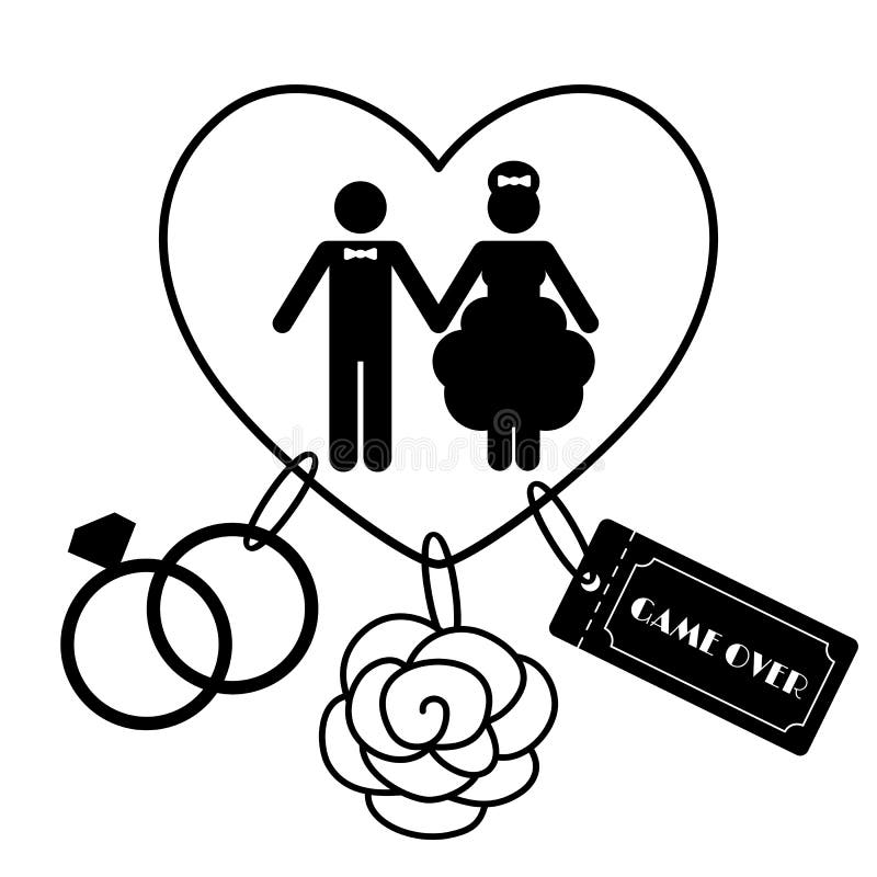 Cartoon Funny Wedding Symbols - Game Over Stock Vector - Illustration ...
