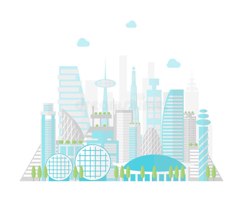 Cartoon Future City on a Landscape Background. Vector Stock Vector ...