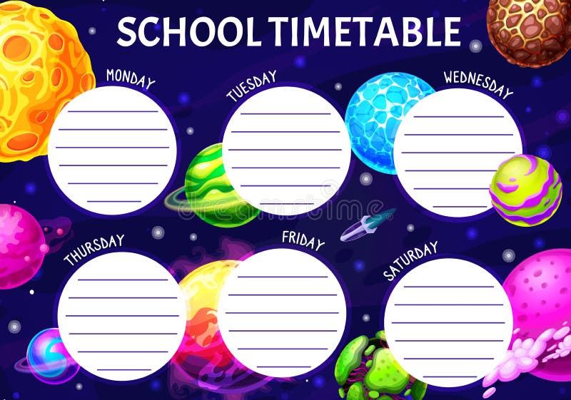 Cartoon Galaxy and Space Planets, School Timetable Stock Vector ...