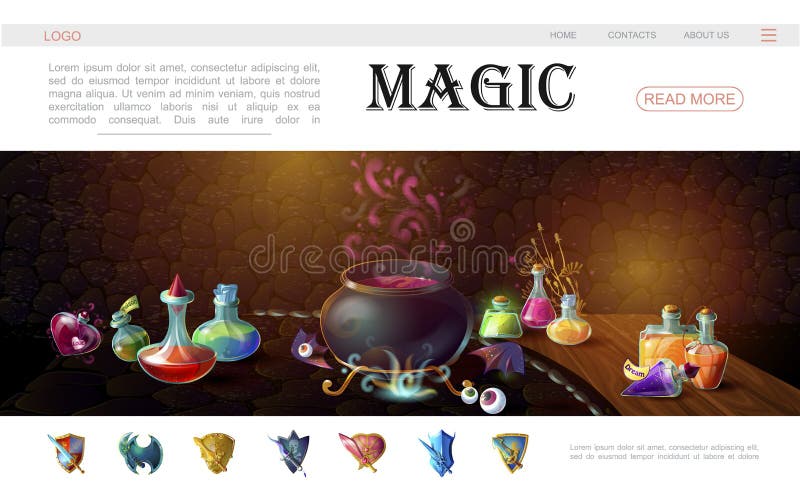 Cartoon Game Magic Elements Website Template Stock Vector ...