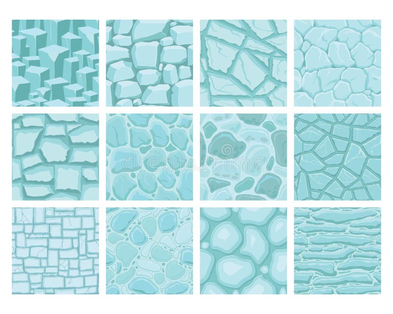 Cartoon Game Textures, Ice Surface Seamless Patterns. Game Assets Walls ...