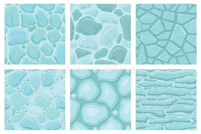 Cartoon Game Textures, Ice Surface Seamless Patterns. Game Assets Walls ...