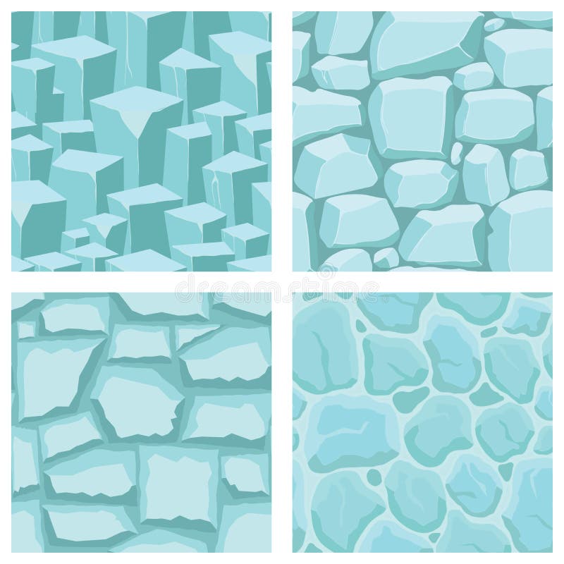 Cartoon Game Textures, Ice Surface Seamless Patterns. Game Assets Walls ...