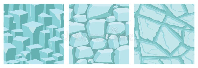 Cartoon Game Textures, Ice Surface Seamless Patterns. Game Assets Walls ...