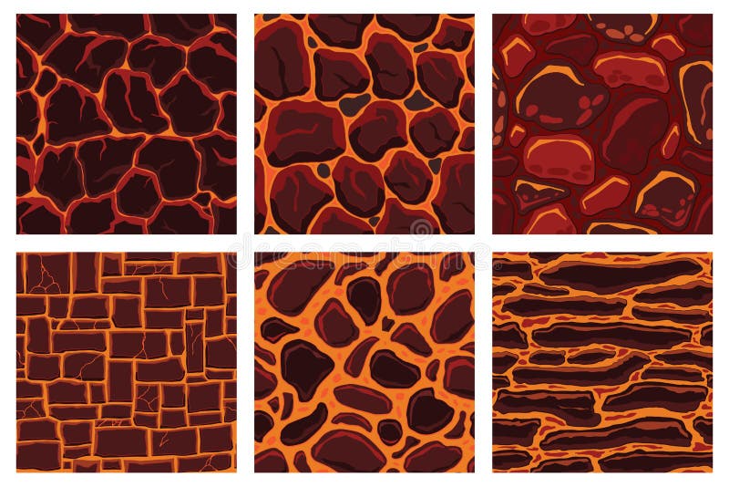 Cartoon Game Textures, Lava Surface Seamless Patterns. Game Assets ...
