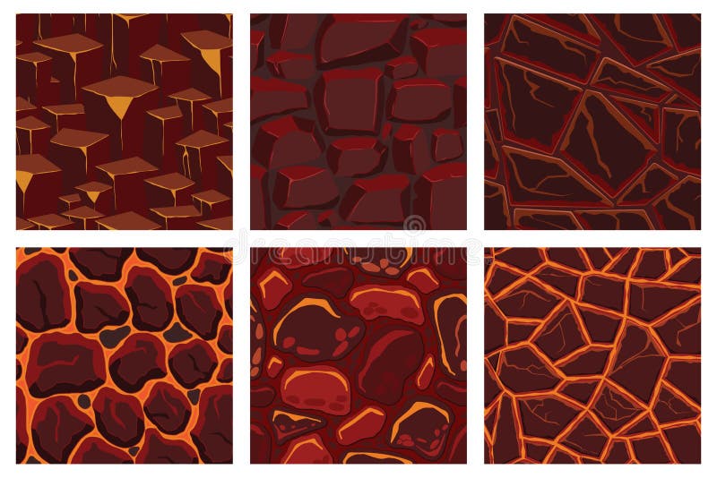 Cartoon Game Textures, Lava Surface Seamless Patterns. Game Assets ...