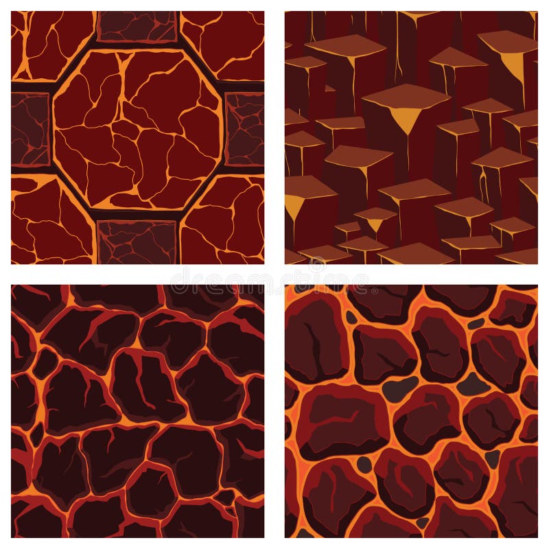 Cartoon Game Textures, Lava Surface Seamless Patterns. Game Assets ...