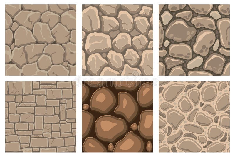Cartoon Game Textures, Rocks, Dirt and Ground Surface Seamless Patterns ...