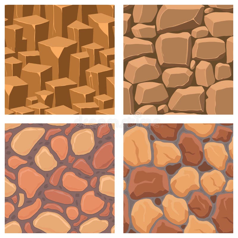 Cartoon Game Textures, Rocks, Dirt and Ground Surface Seamless Patterns ...