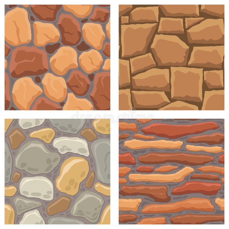 Cartoon Game Textures, Rocks, Dirt and Ground Surface Seamless Patterns ...