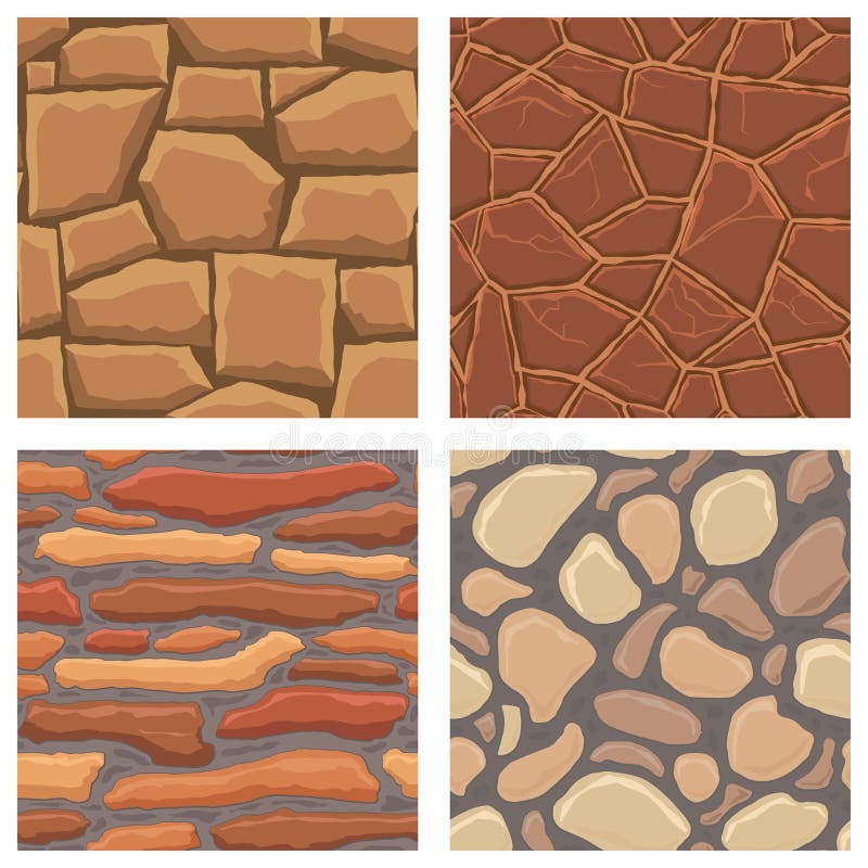 Cartoon Game Textures, Rocks, Dirt and Ground Surface Seamless Patterns ...
