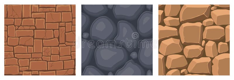 Cartoon Game Textures, Rocks, Dirt and Ground Surface Seamless Patterns ...