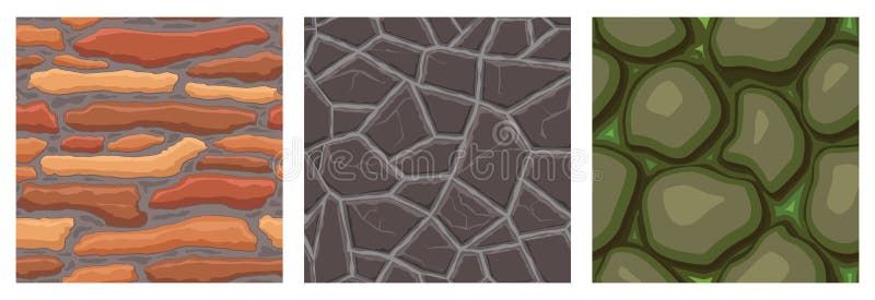 Cartoon Game Textures, Rocks, Dirt and Ground Surface Seamless Patterns ...