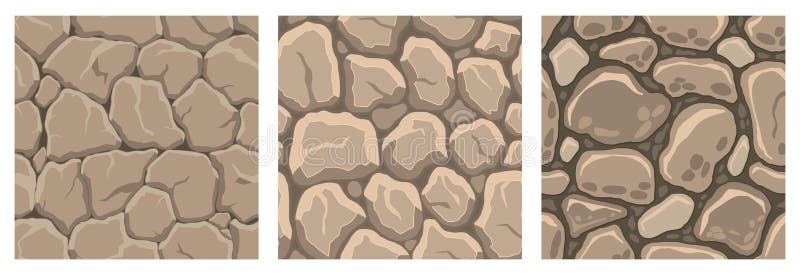 Cartoon Game Textures, Rocks, Dirt and Ground Surface Seamless Patterns ...