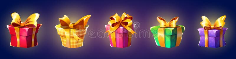 Cartoon Game Ui Closed Wrapped Gift Boxes Stock Vector - Illustration ...
